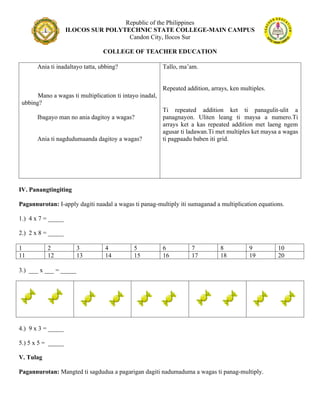 MATHEMATICS LESSON PLAN FOR GRADE 1 PUPILS | DOCX