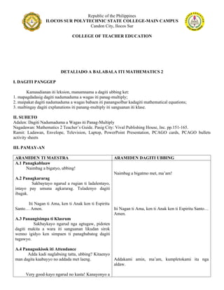 MATHEMATICS LESSON PLAN FOR GRADE 1 PUPILS | DOCX