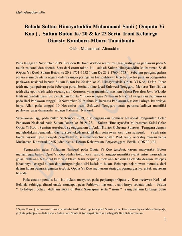 Balada sultan himatayuddin muhammad saidi ( Oputa Yi Koo ), Sultan Buton Ke 20 & 23 Serta Ironi ...