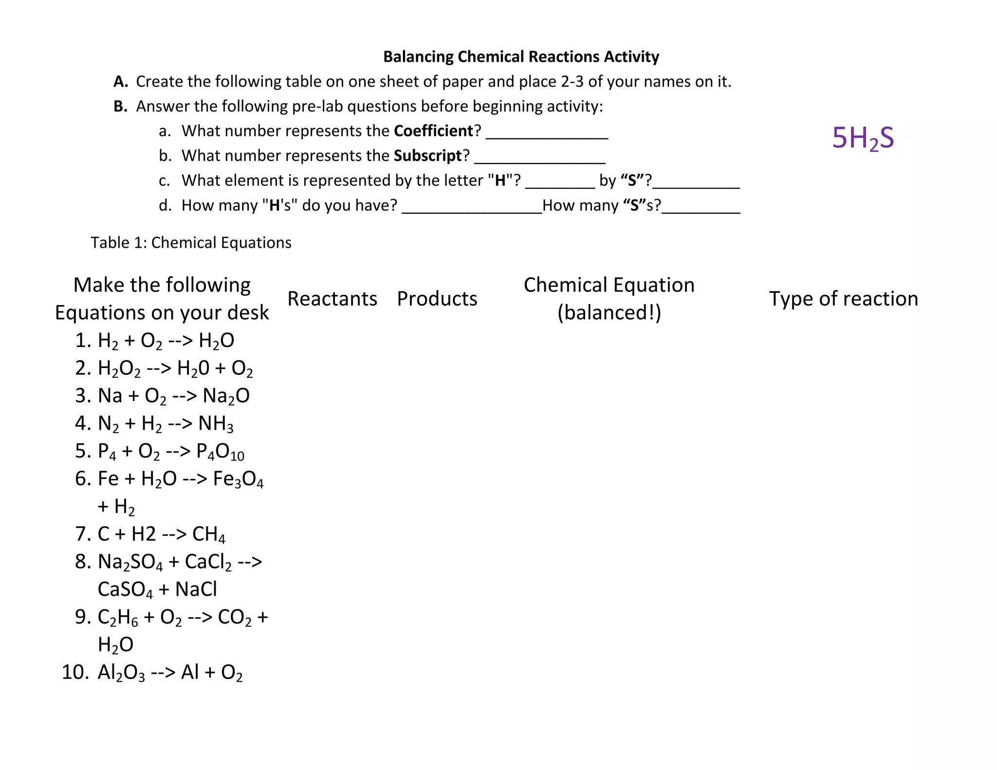 Balaeqnpractice table andprelab | DOCX