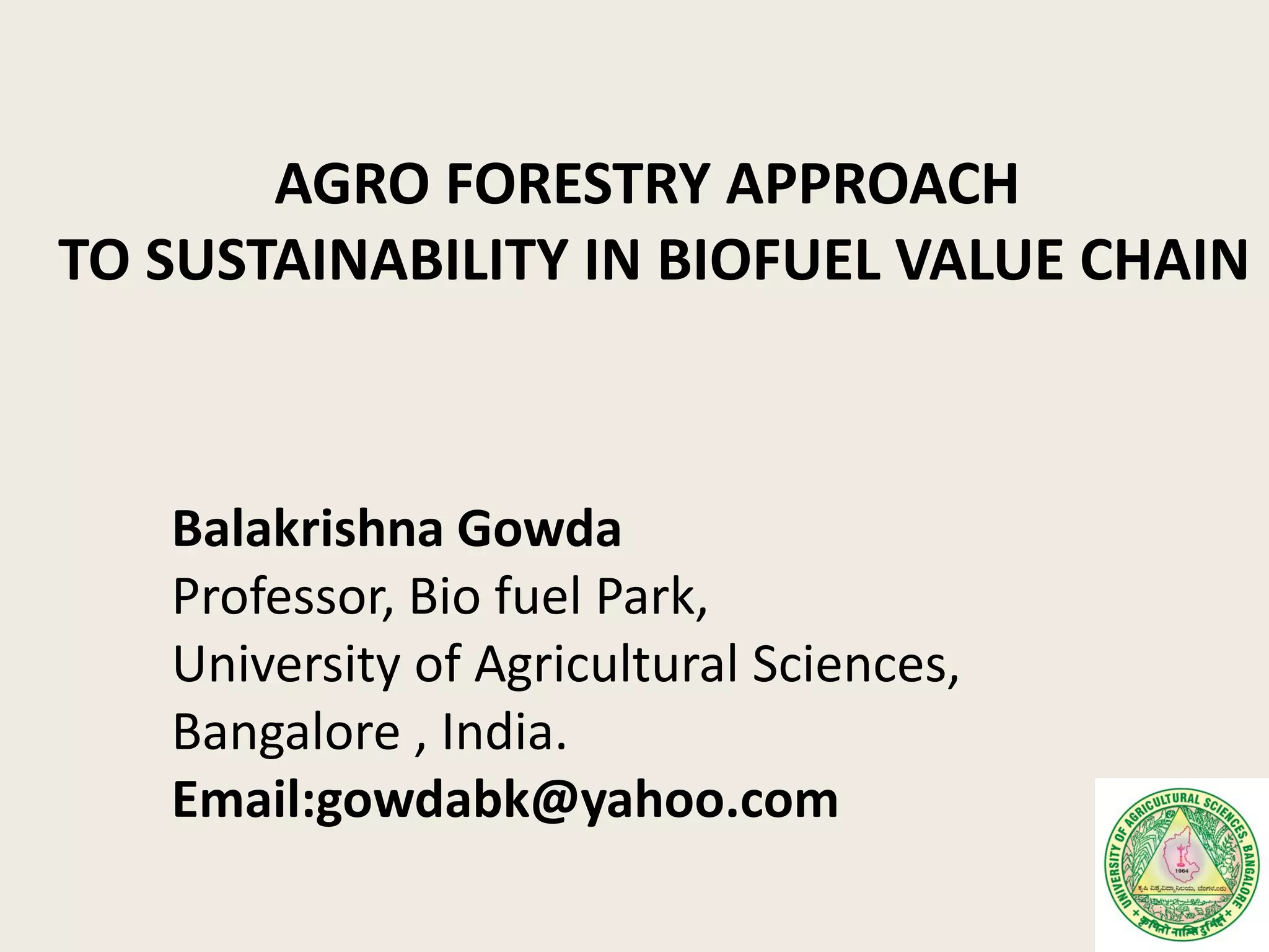 Agroforestry approach for sustainability in biofuel value chain | PDF