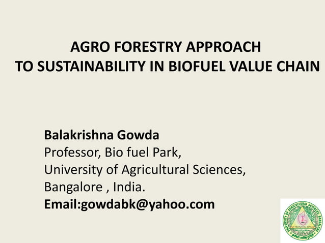 Agroforestry approach for sustainability in biofuel value chain | PDF
