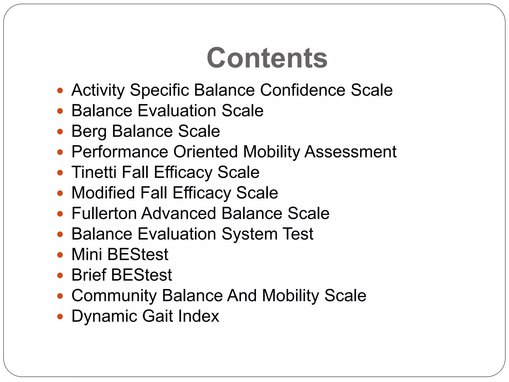 Balance assessment scales | PPTX