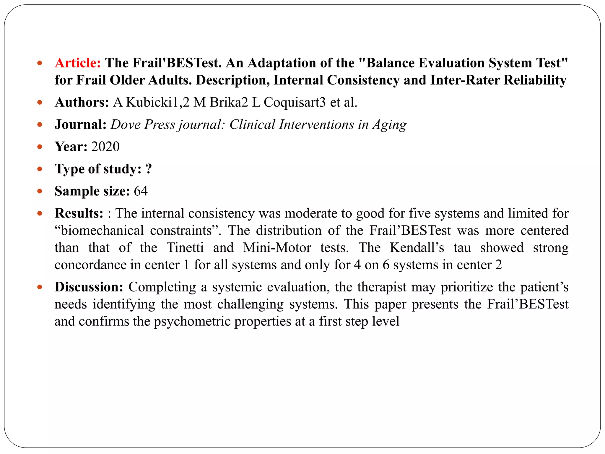 Balance assessment scales | PPTX