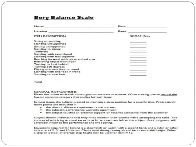 Balance assessment scales | PPTX | Physical Therapy | Wellness