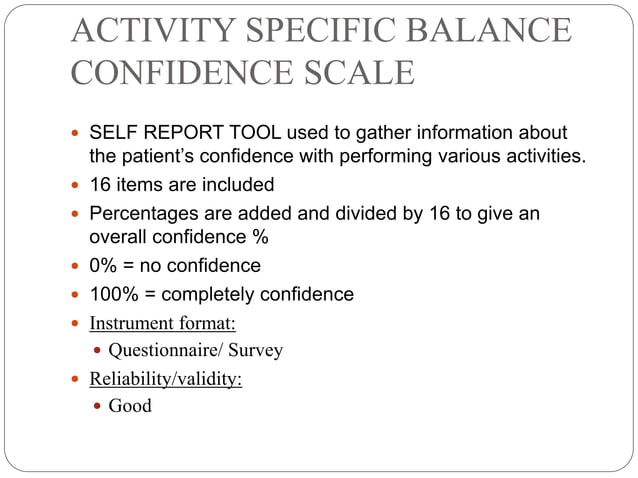 Balance assessment scales | PPTX | Physical Therapy | Wellness