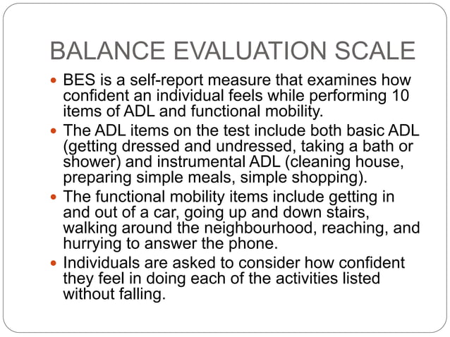 Balance assessment scales | PPTX | Physical Therapy | Wellness