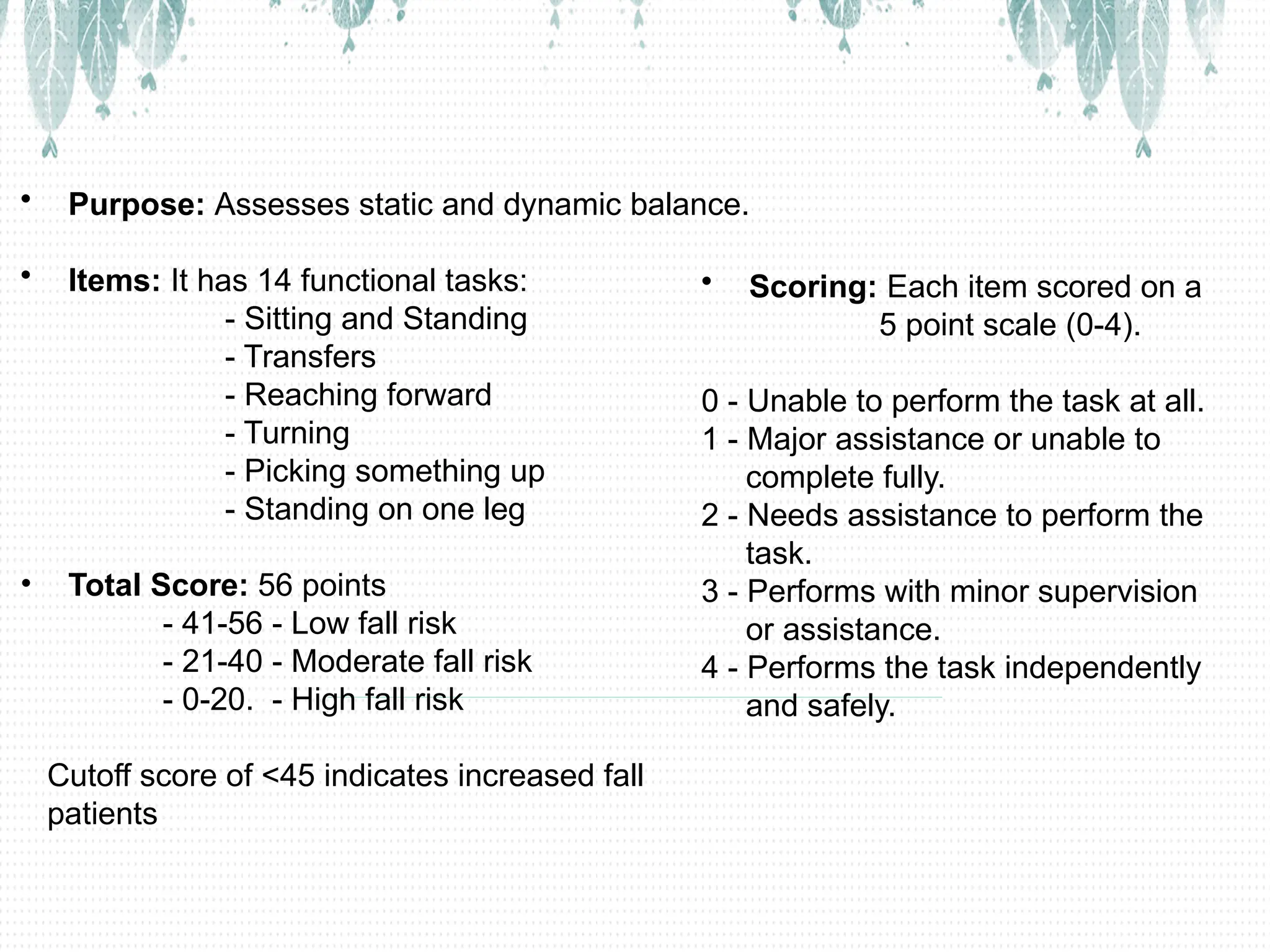Balance Assessment tools and its Psychometric Properties | PPTX