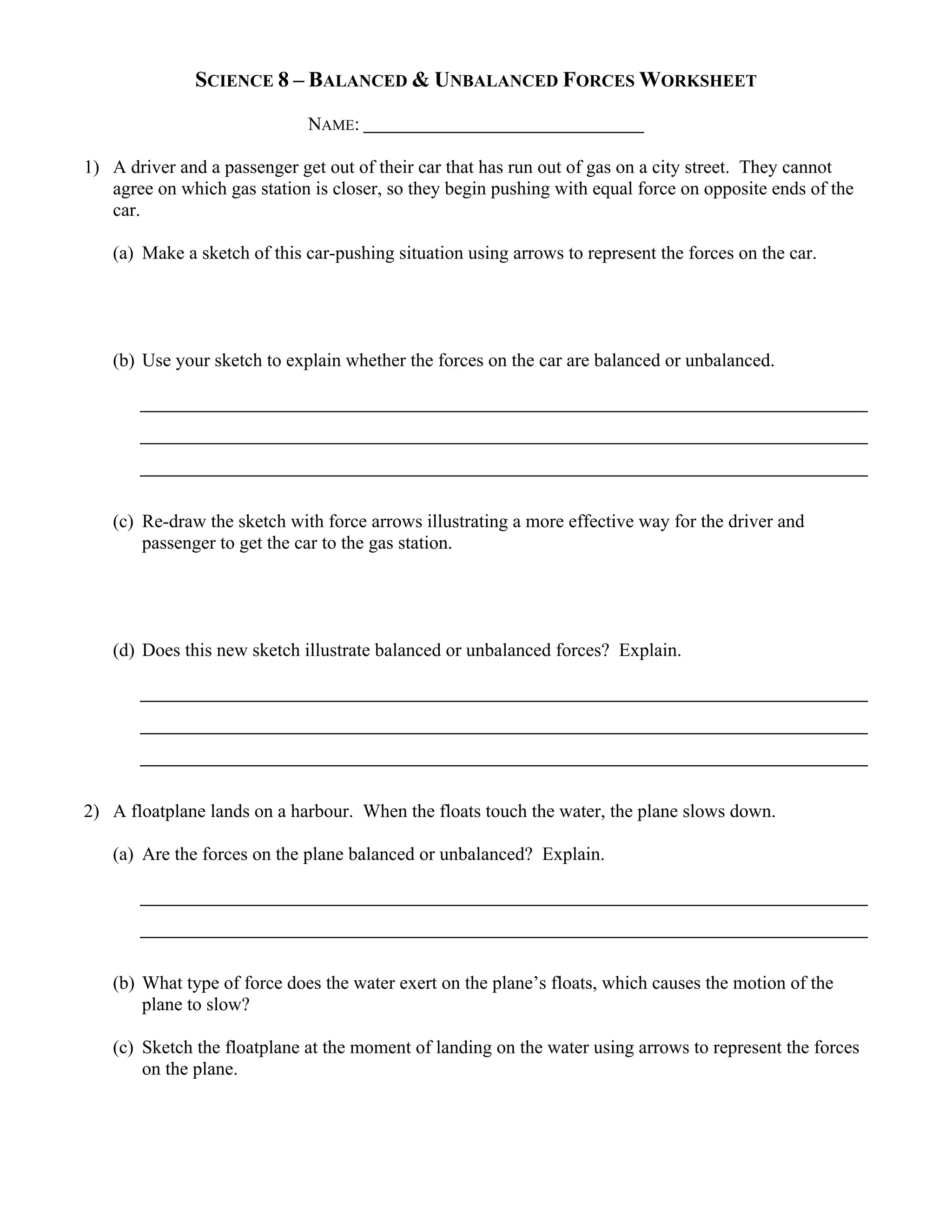 Balanced and-unbalanced-forces-worksheet | PDF