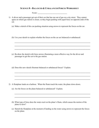 Unbalanced Forces Worksheet