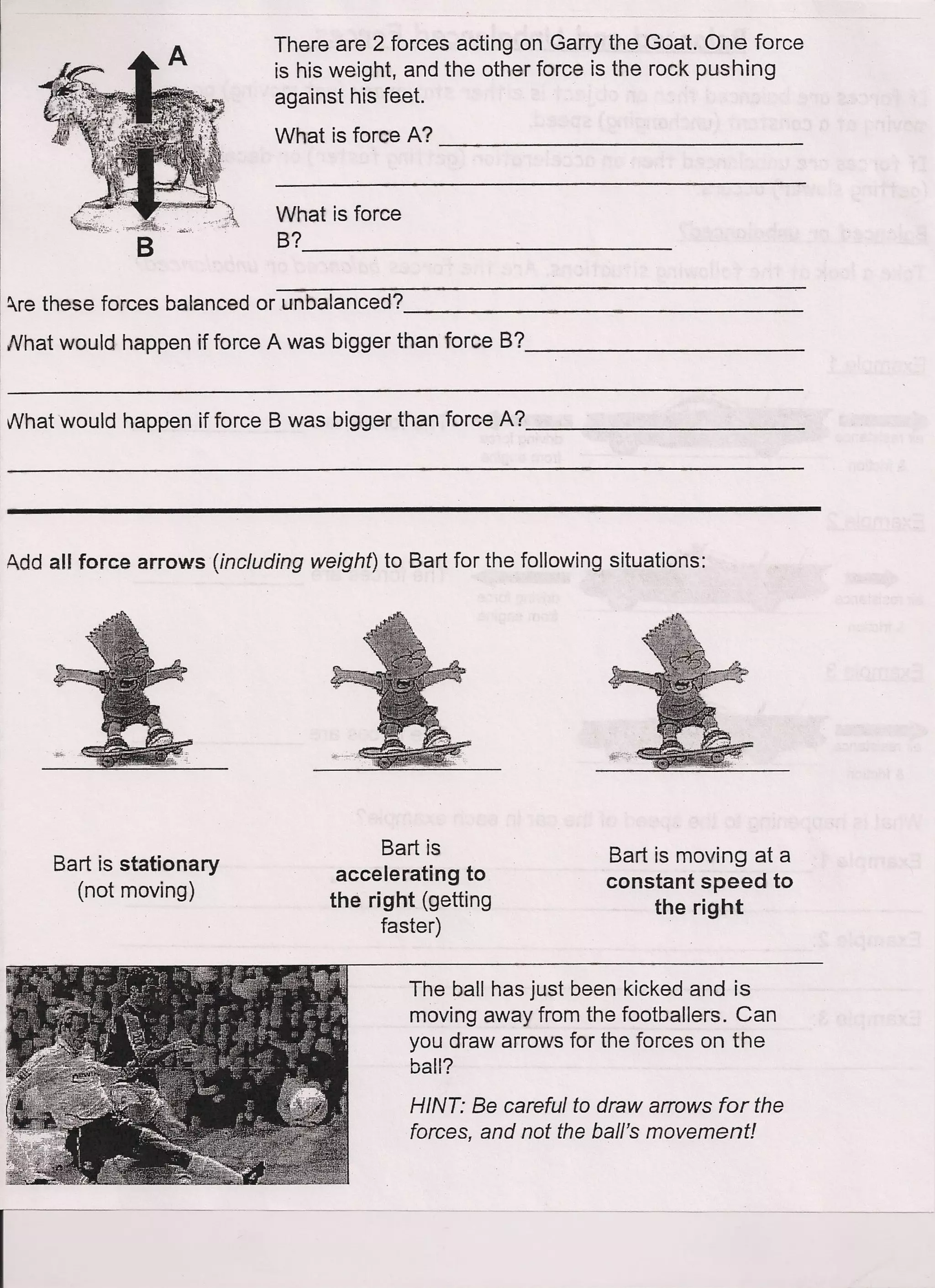 Balanced and unbalanced forces wkst | PDF