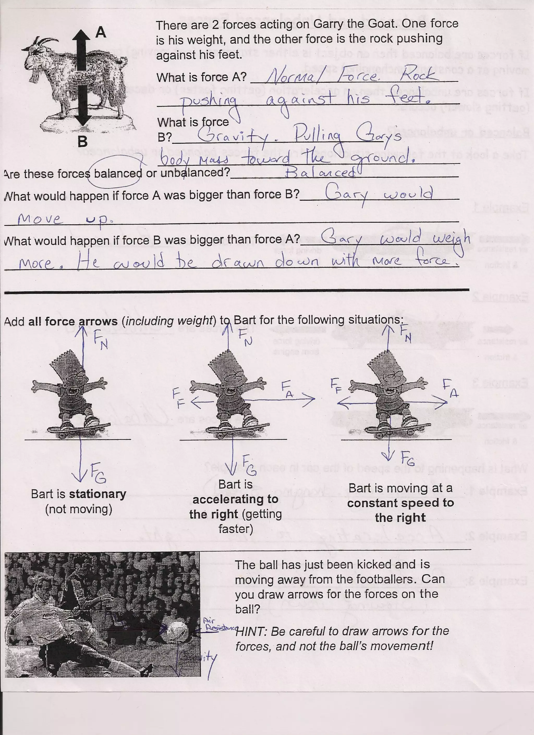 Balanced and unbalanced forces wkst key | PDF
