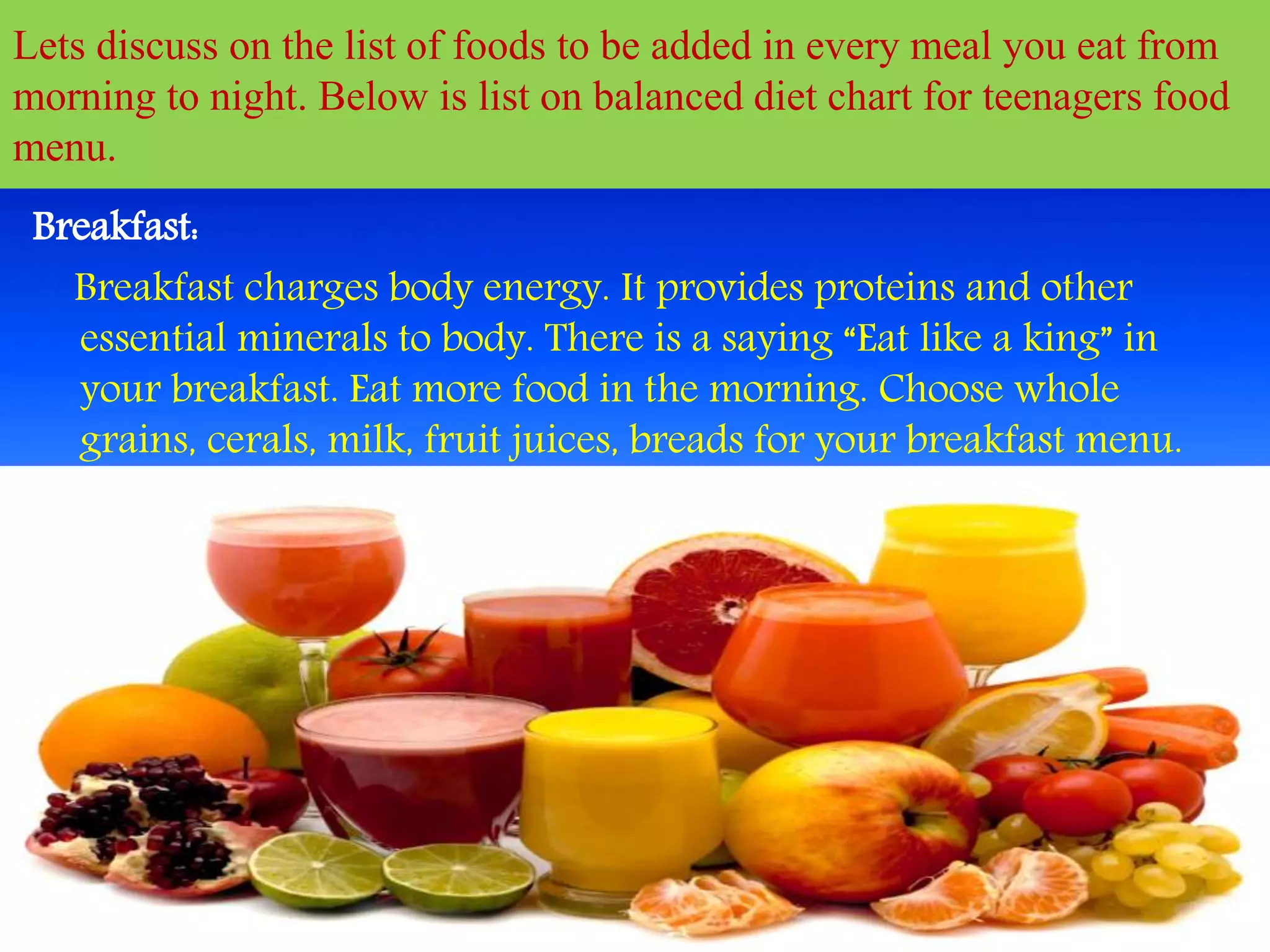 Balanced diet chart for teenagers | PPTX
