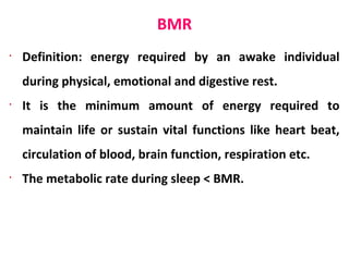 Diet Designing : BMR,SDA and Calorie intake calculation. | PPT