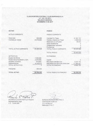 Balance del Club Sporting Football Club Barranquilla 2017 | PDF