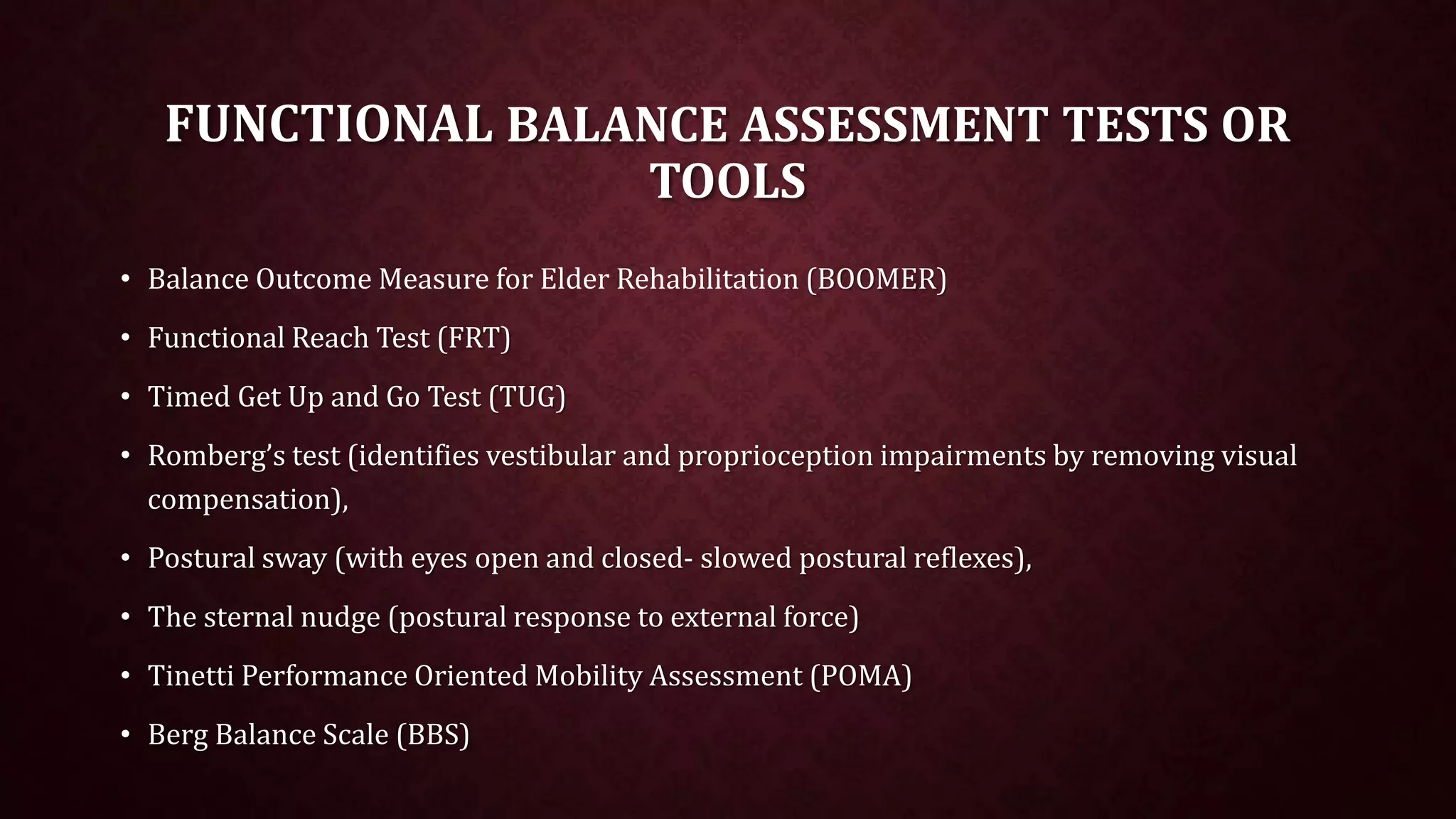 Balance disorders in geriatric population, assessment and management | PPTX