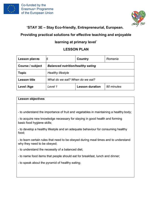 STAY 3E Balanced nutrition lesson plans' book | PDF