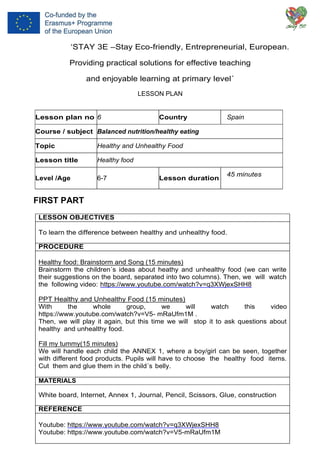 STAY 3E Balanced nutrition lesson plans' book | PDF