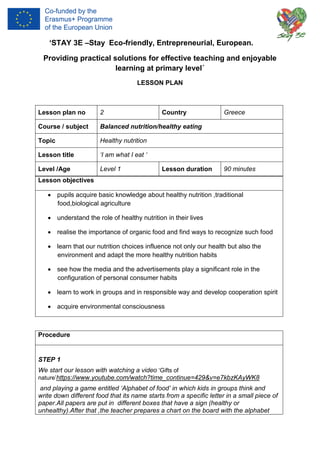 STAY 3E Balanced nutrition lesson plans' book | PDF