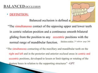 balancedocclusion in prosthodontics dentistry | PPT