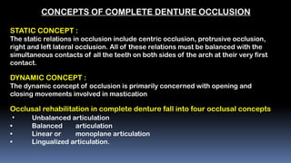 BALANCED OCCLUSION in complete denture prosthodontics | PPTX