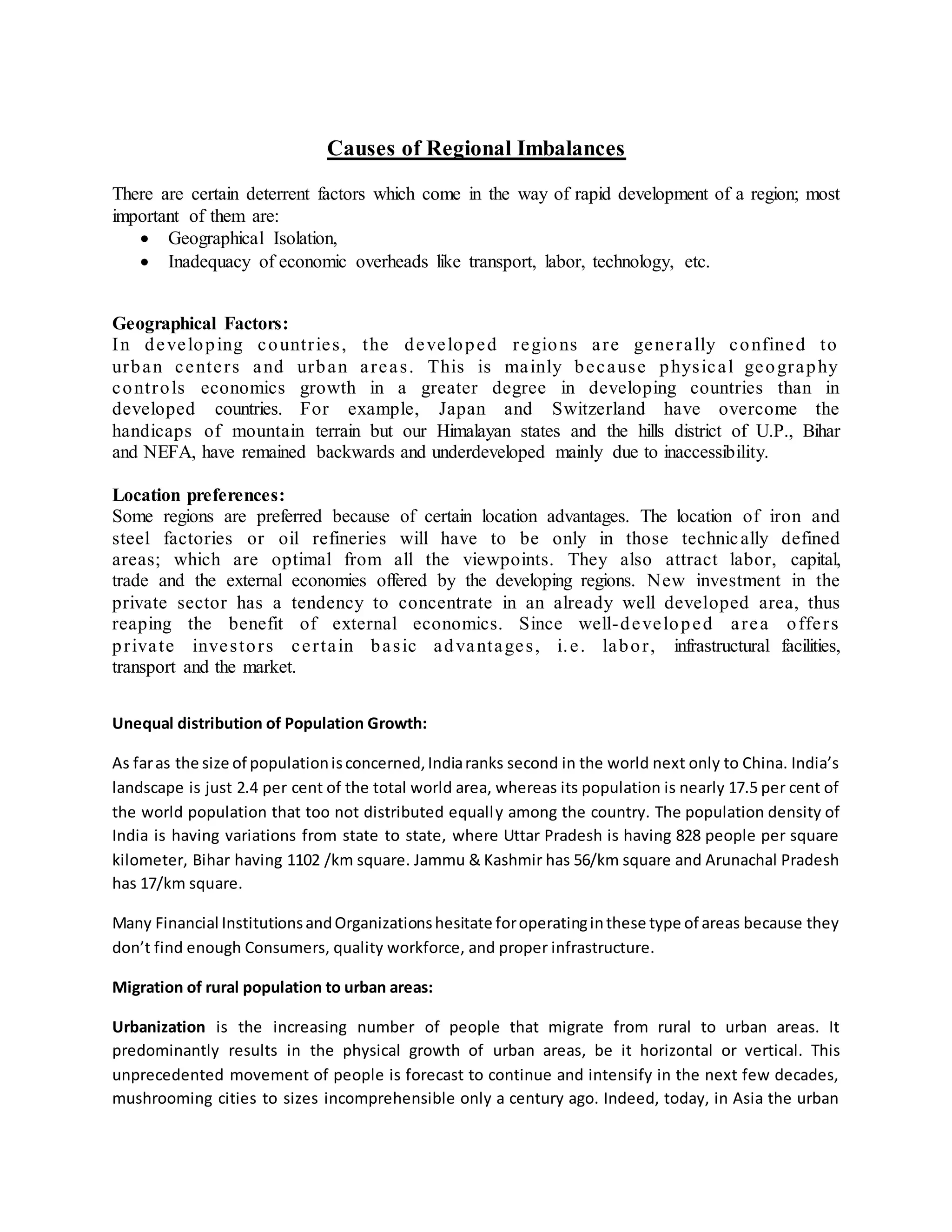 Balanced regional development | DOCX | Economy | Business and Finance