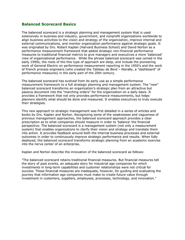 Balanced scorecard | PDF
