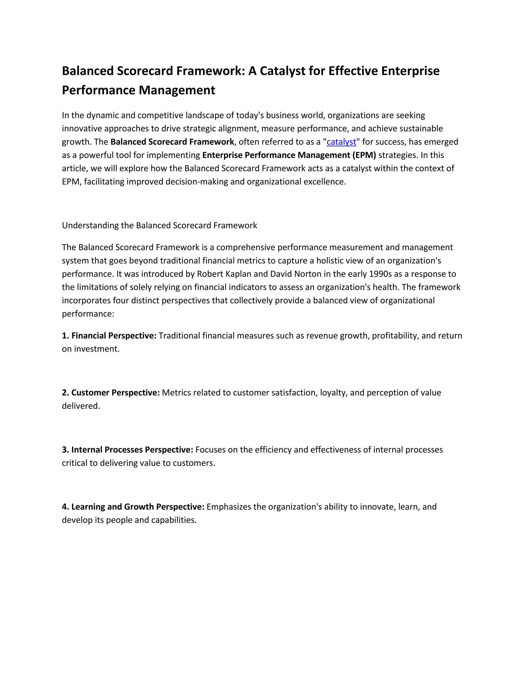 Balanced Scorecard Framework Pdf