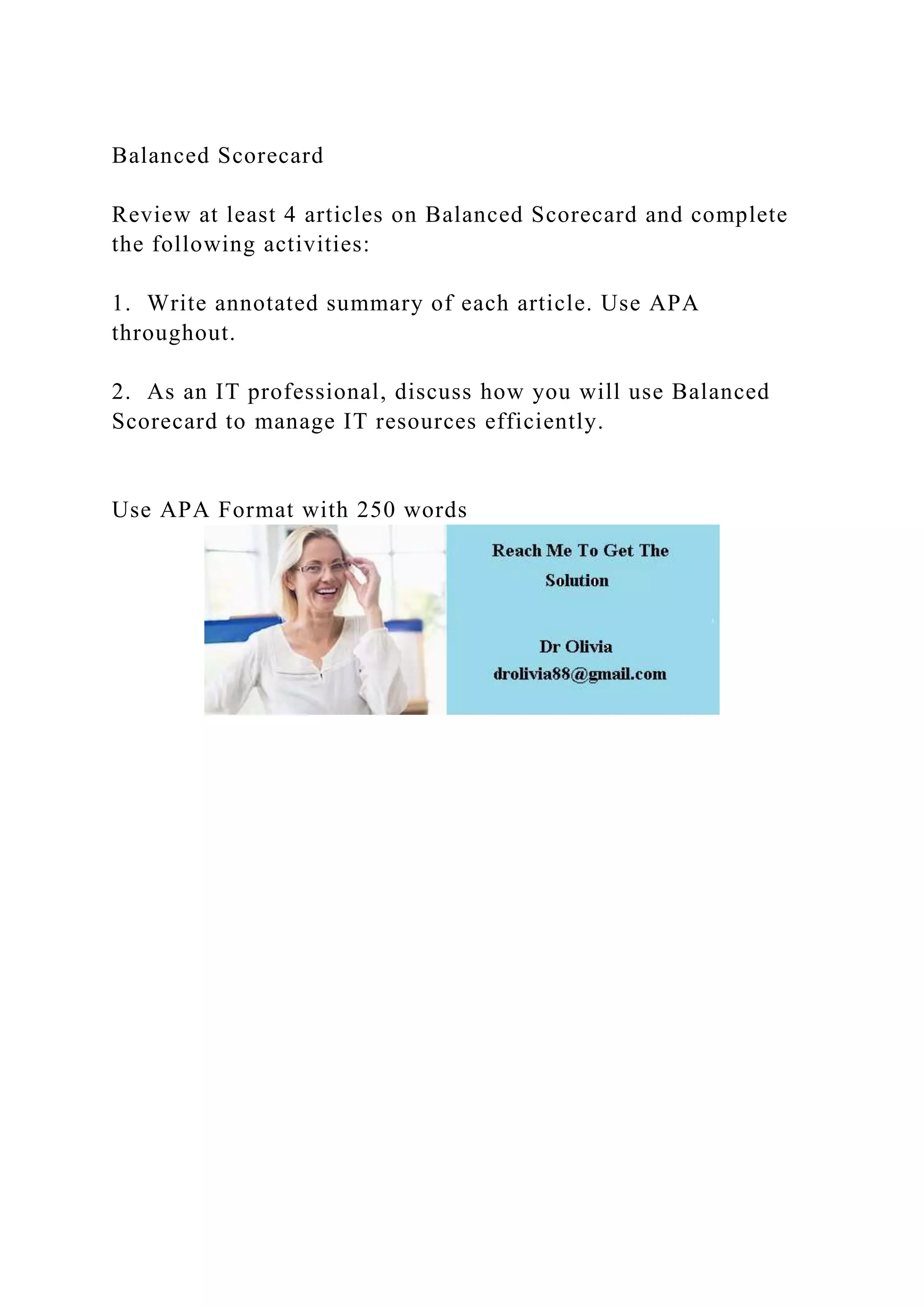 Balanced ScorecardReview at least 4 articles on Balanced Scoreca | DOCX ...