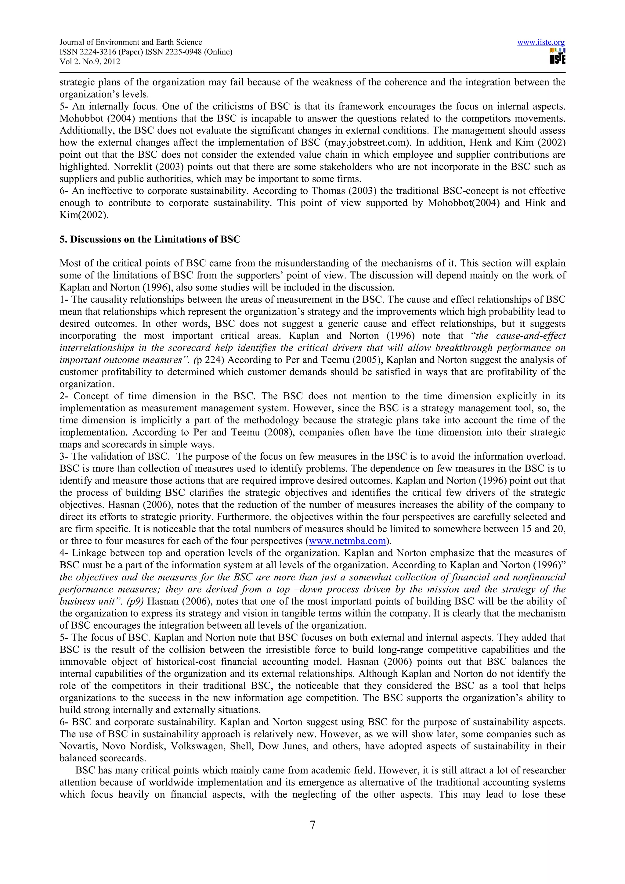 Balanced scorecard weaknesses, strengths, and its ability as ...
