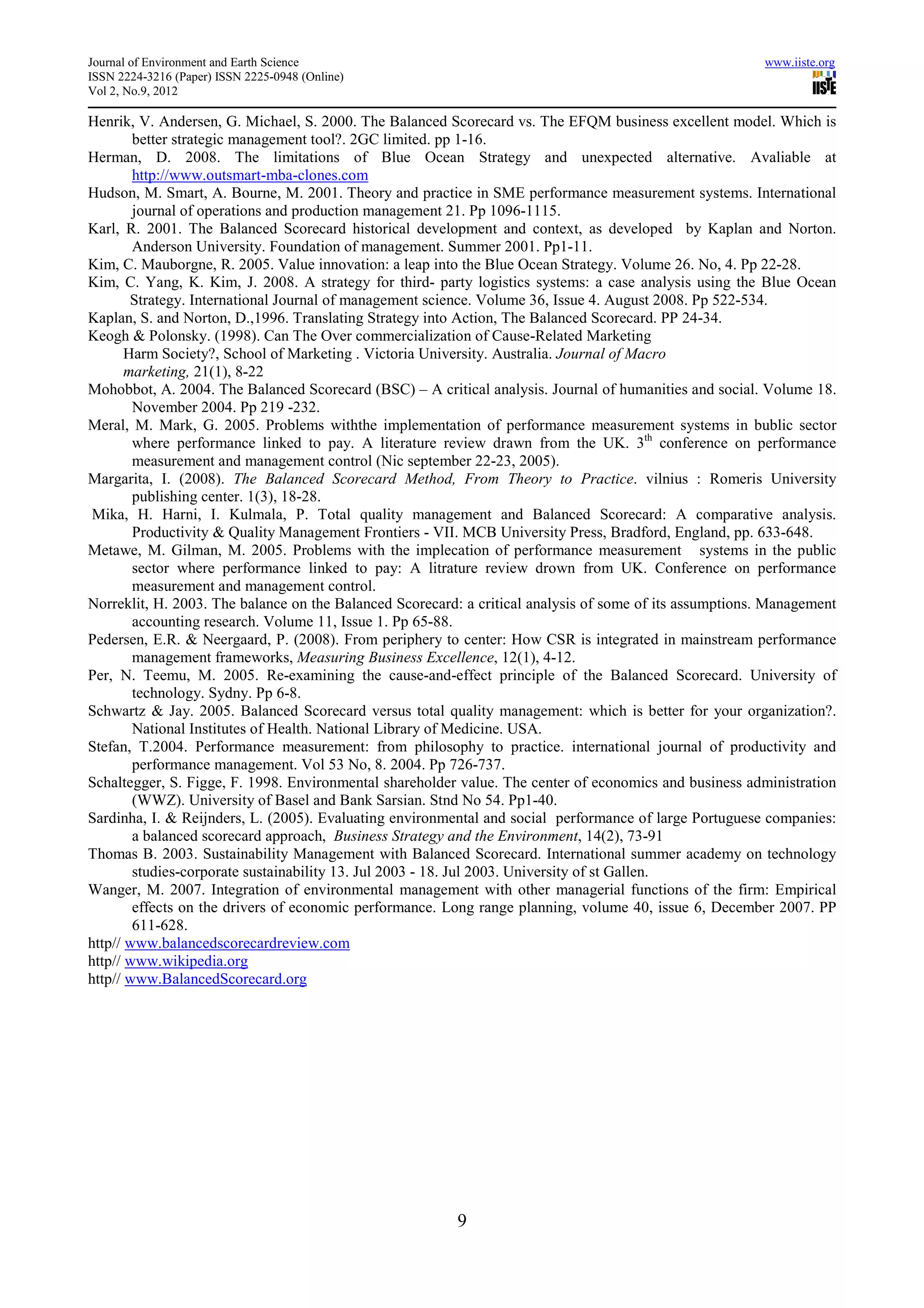 Balanced scorecard weaknesses, strengths, and its ability as performance | PDF