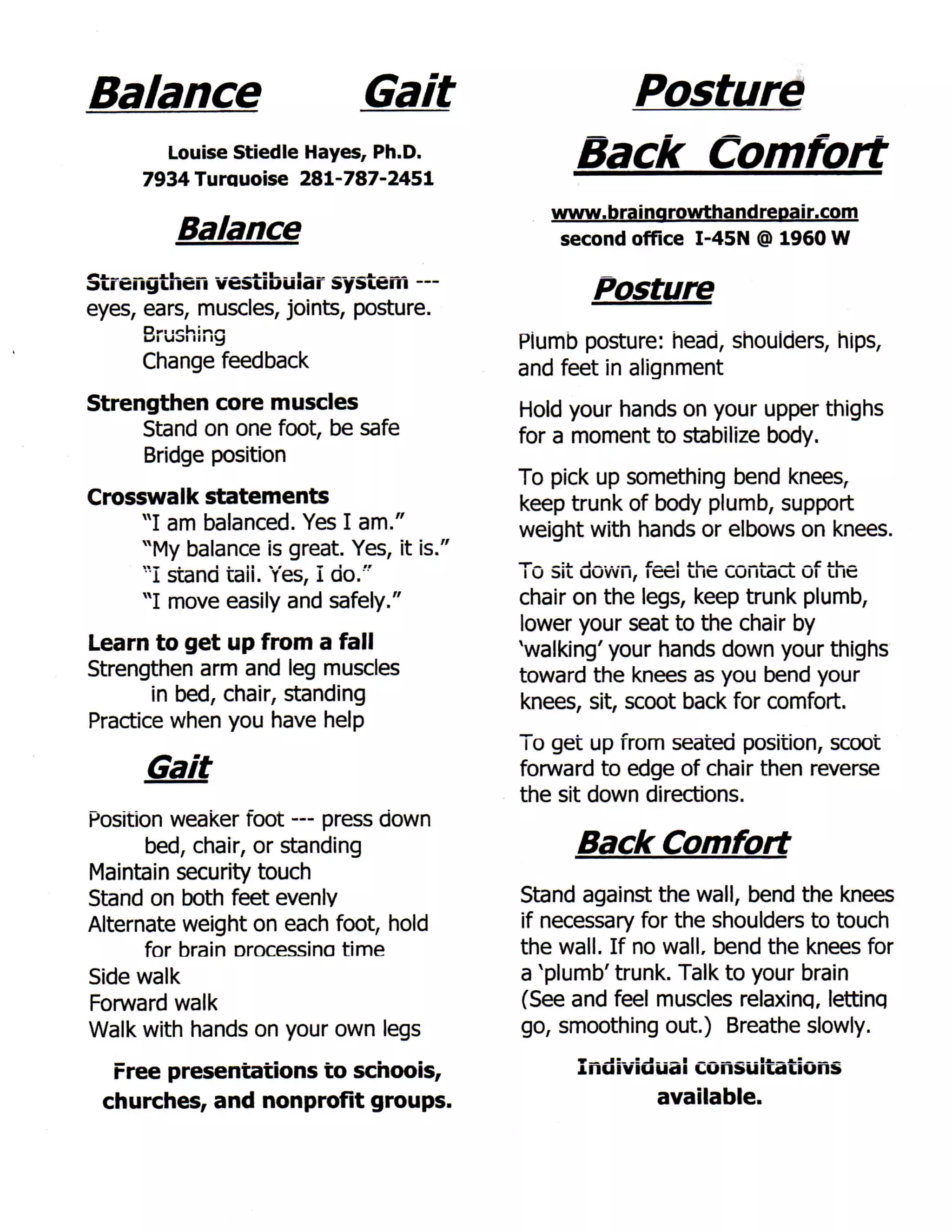 Balance,Gait, Posture, Back Comfort | PDF | Physical Therapy | Wellness