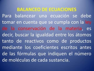 Balanceo de ecuaciones | PPTX