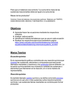 Balanceo de ecuaciones | PDF