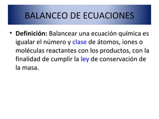 Balanceo de ecuaciones (1) | PPT