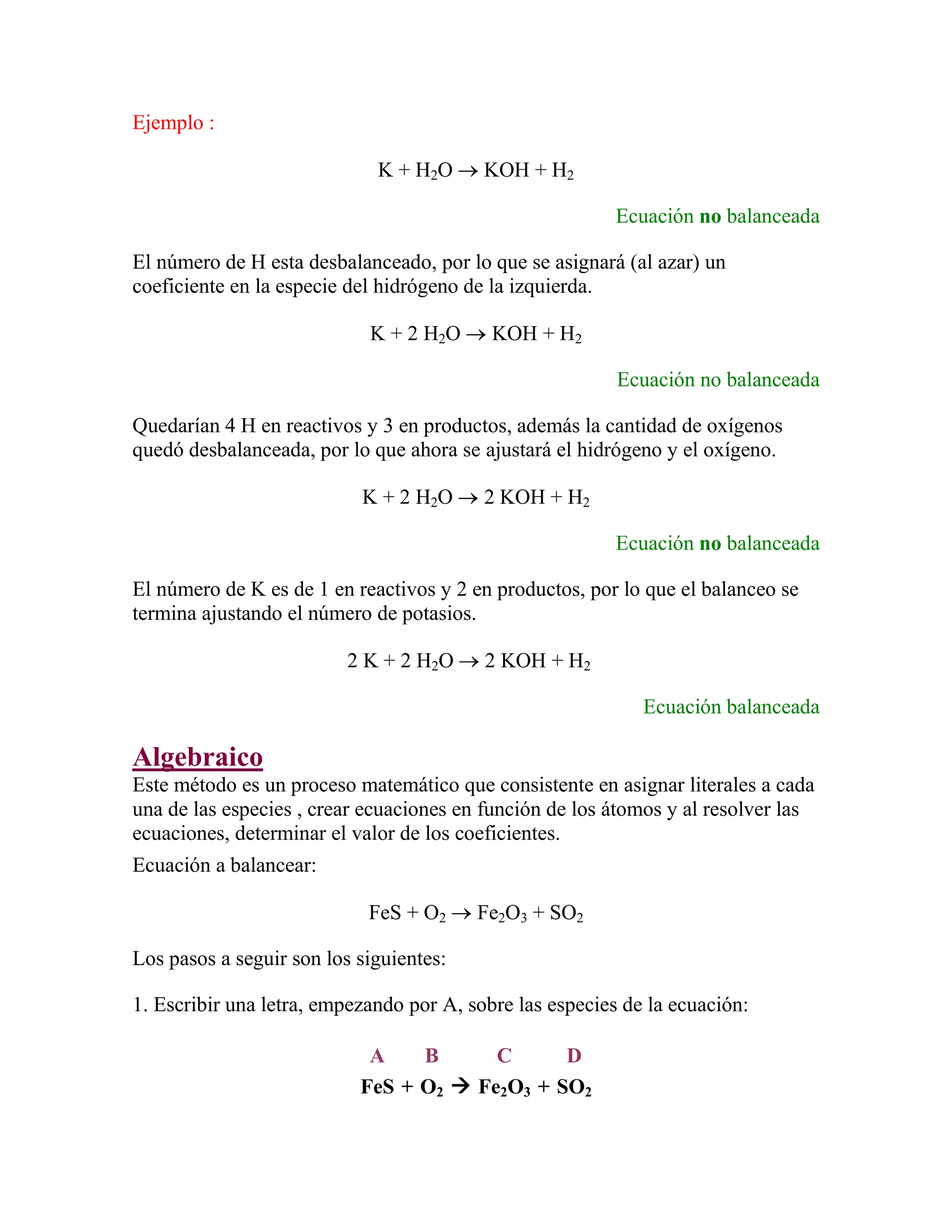 Balanceo de ecuaciones quimicas | DOCX