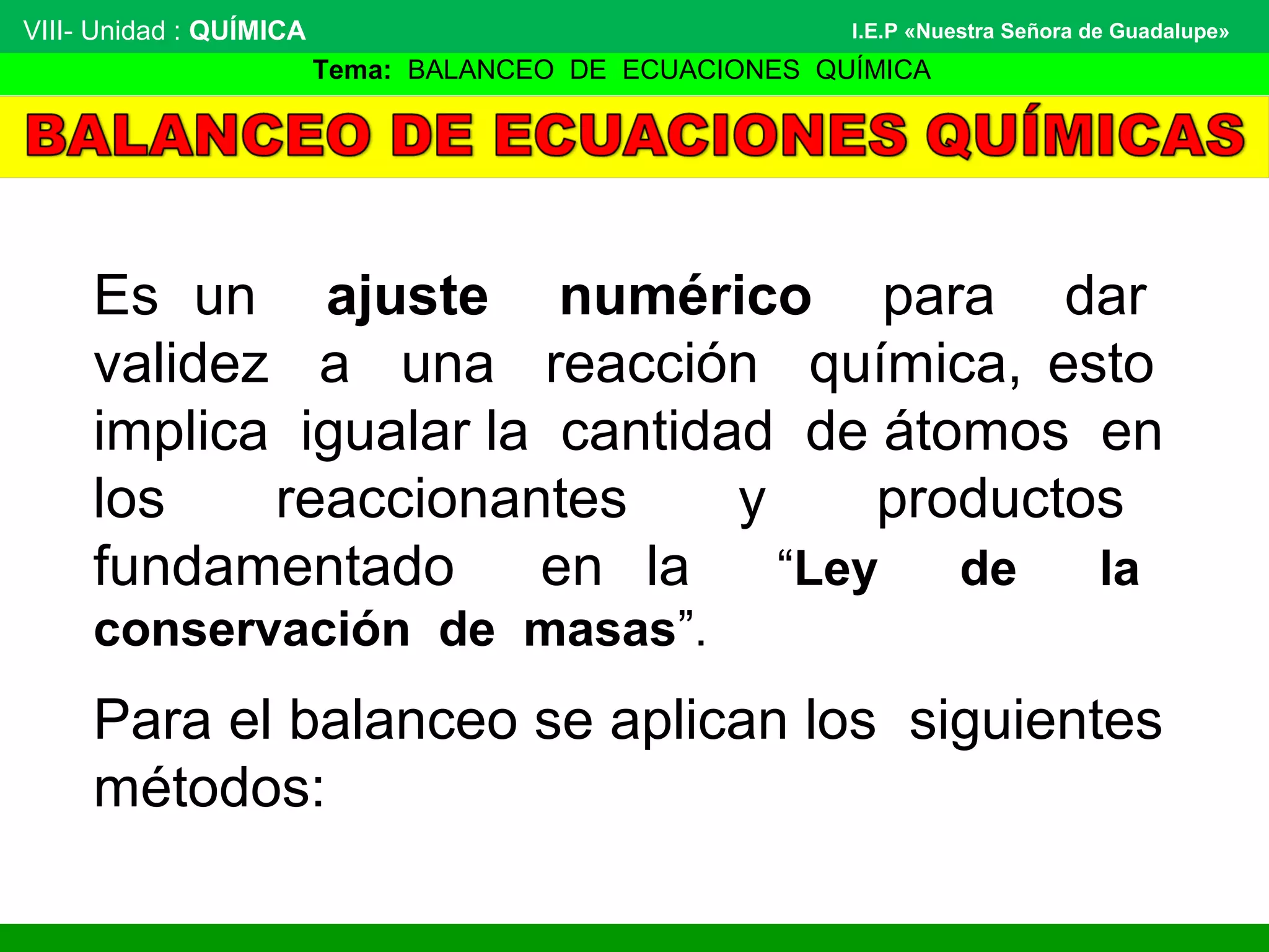 Balanceo de ecuaciones químicas | PPT