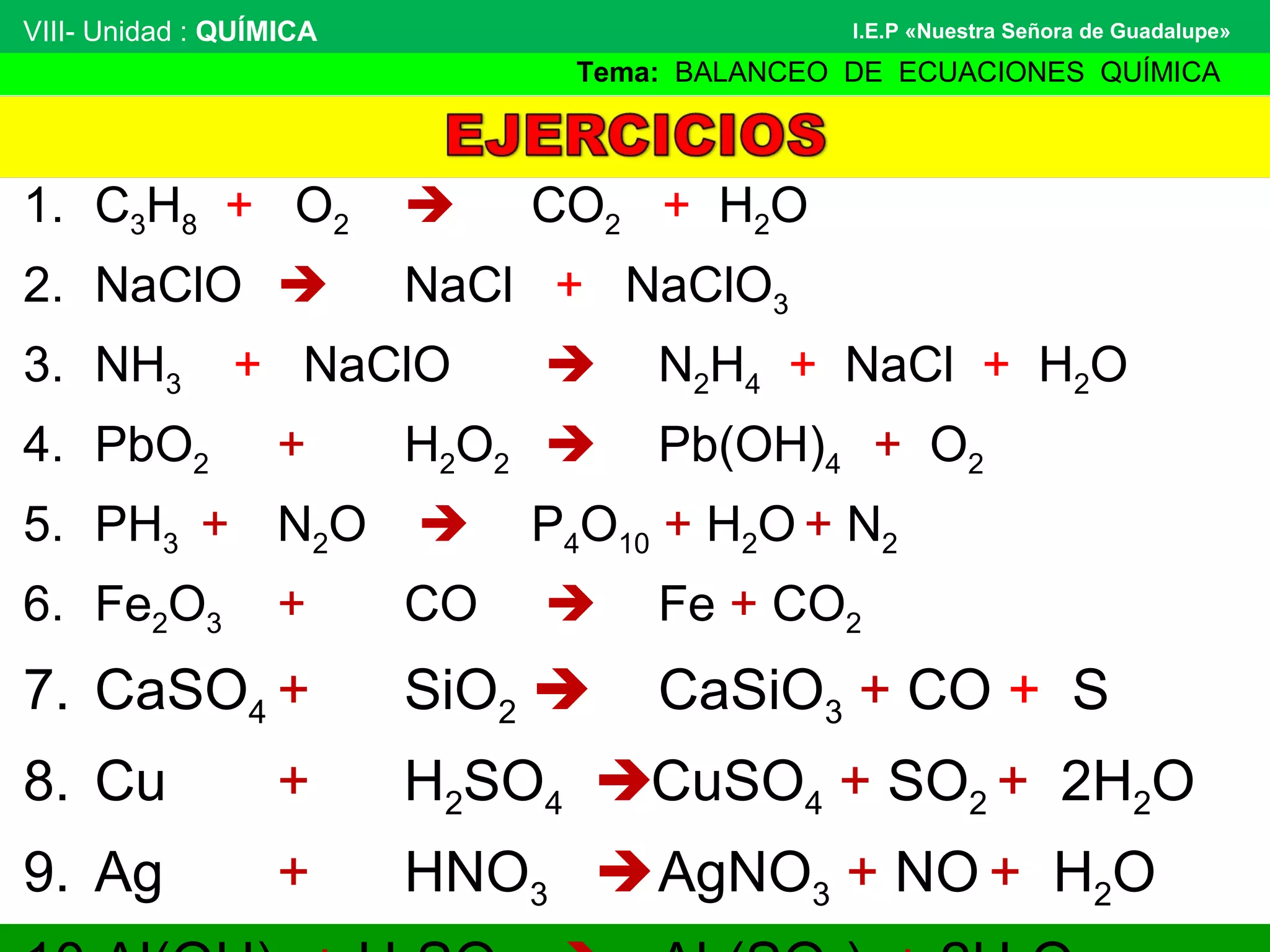 Balanceo de ecuaciones químicas i | PPT