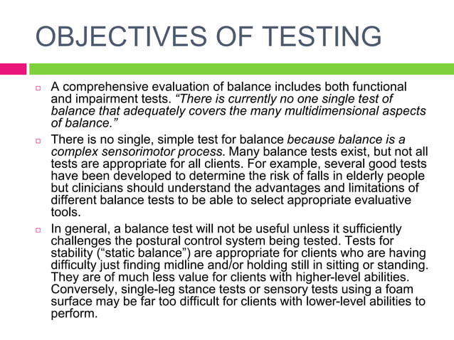 BALANCE ASSESSMENT .pptx | Physical Therapy | Wellness