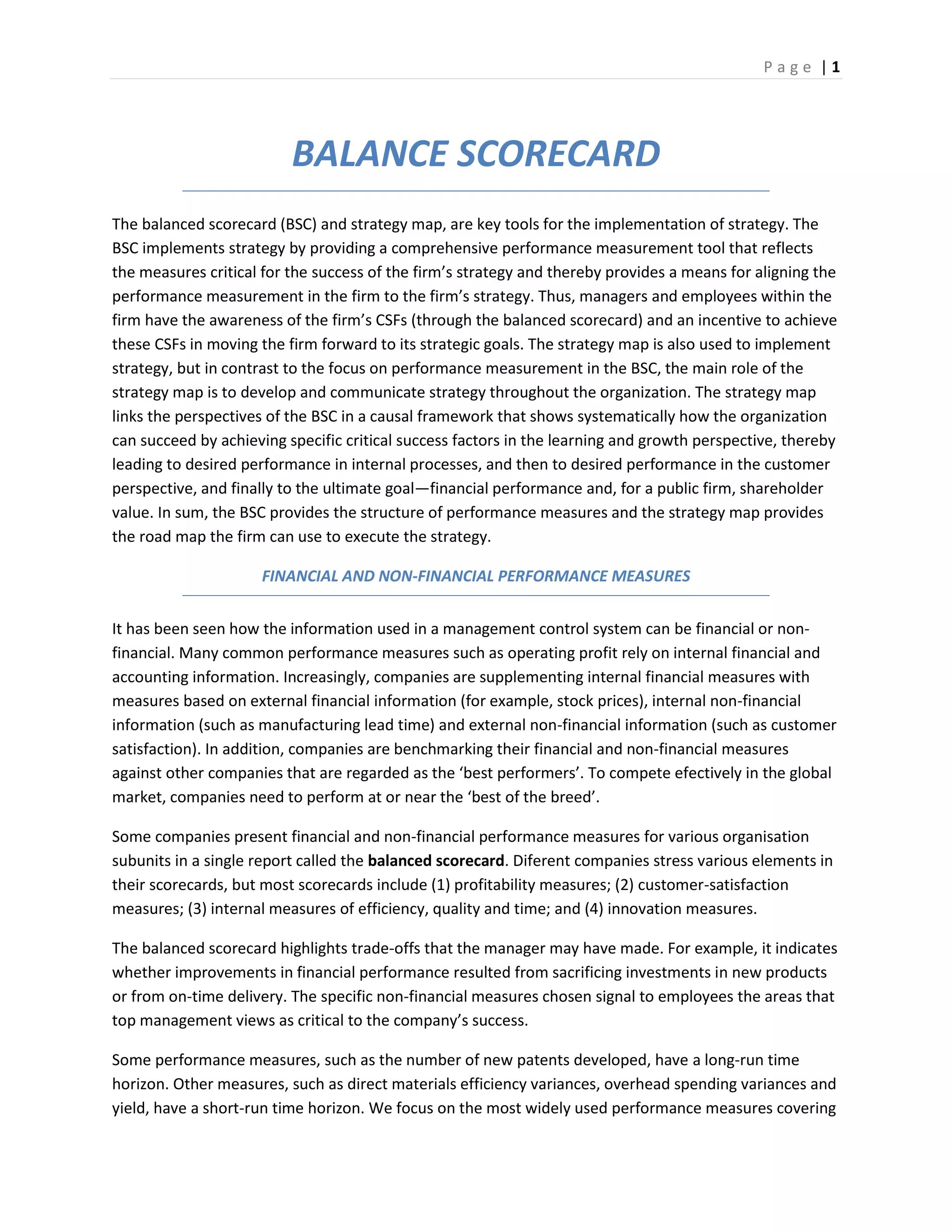 BALANCE SCORECARD | PDF | Business Accounting & Finance | Business