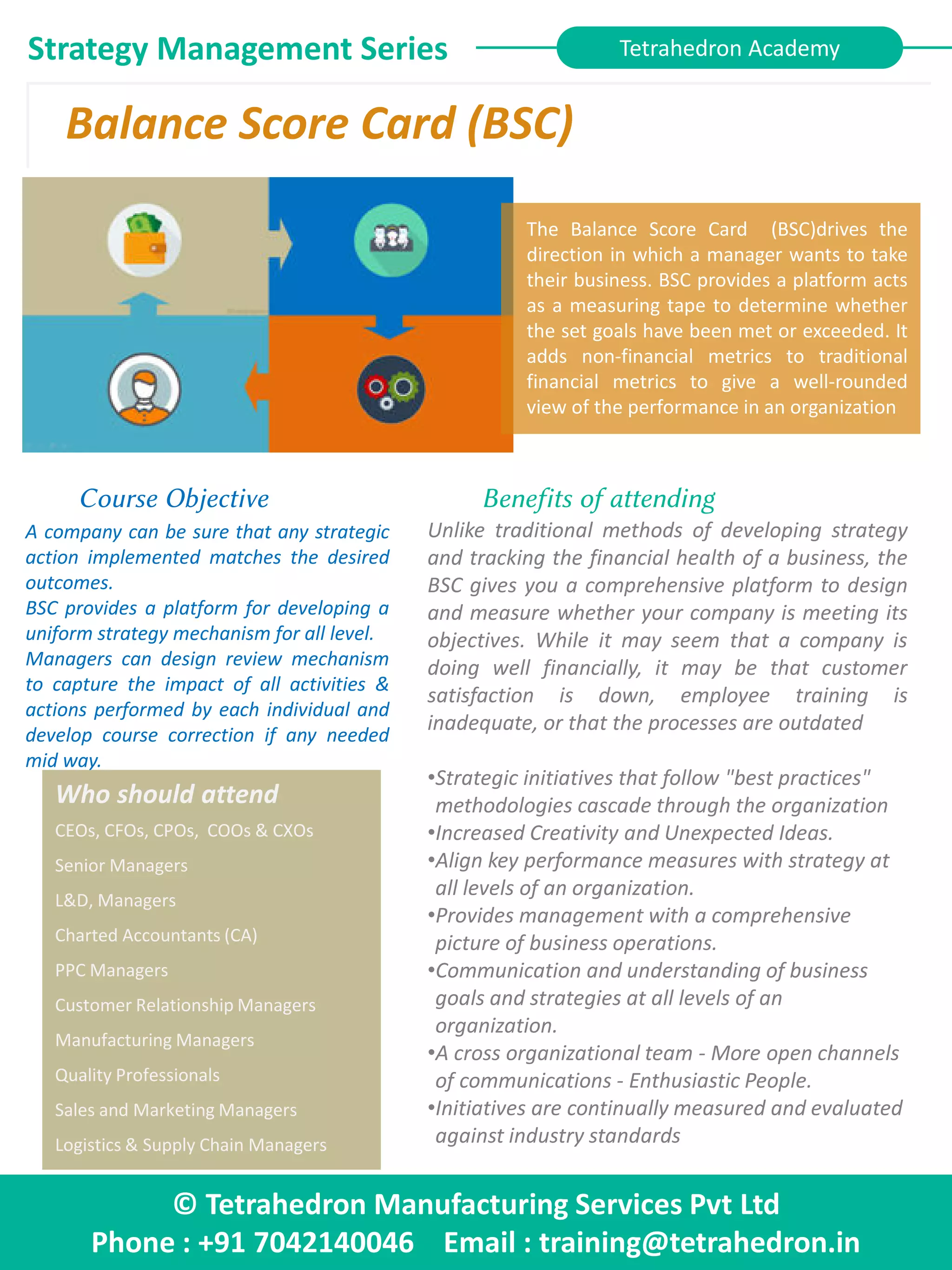 Balance Score Card (BSC) Workshop by Tetrahedron | PDF