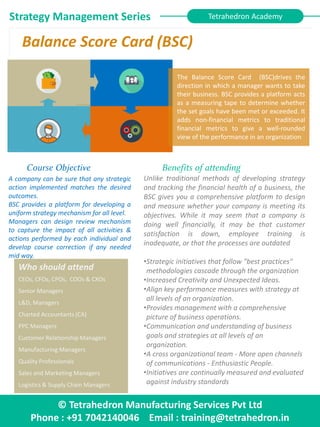 Balance Score Card (BSC) Workshop by Tetrahedron | PDF