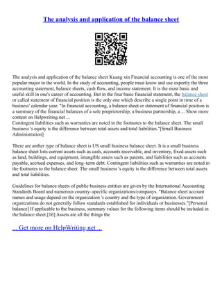 Balance Sheet And Income Statement | PDF
