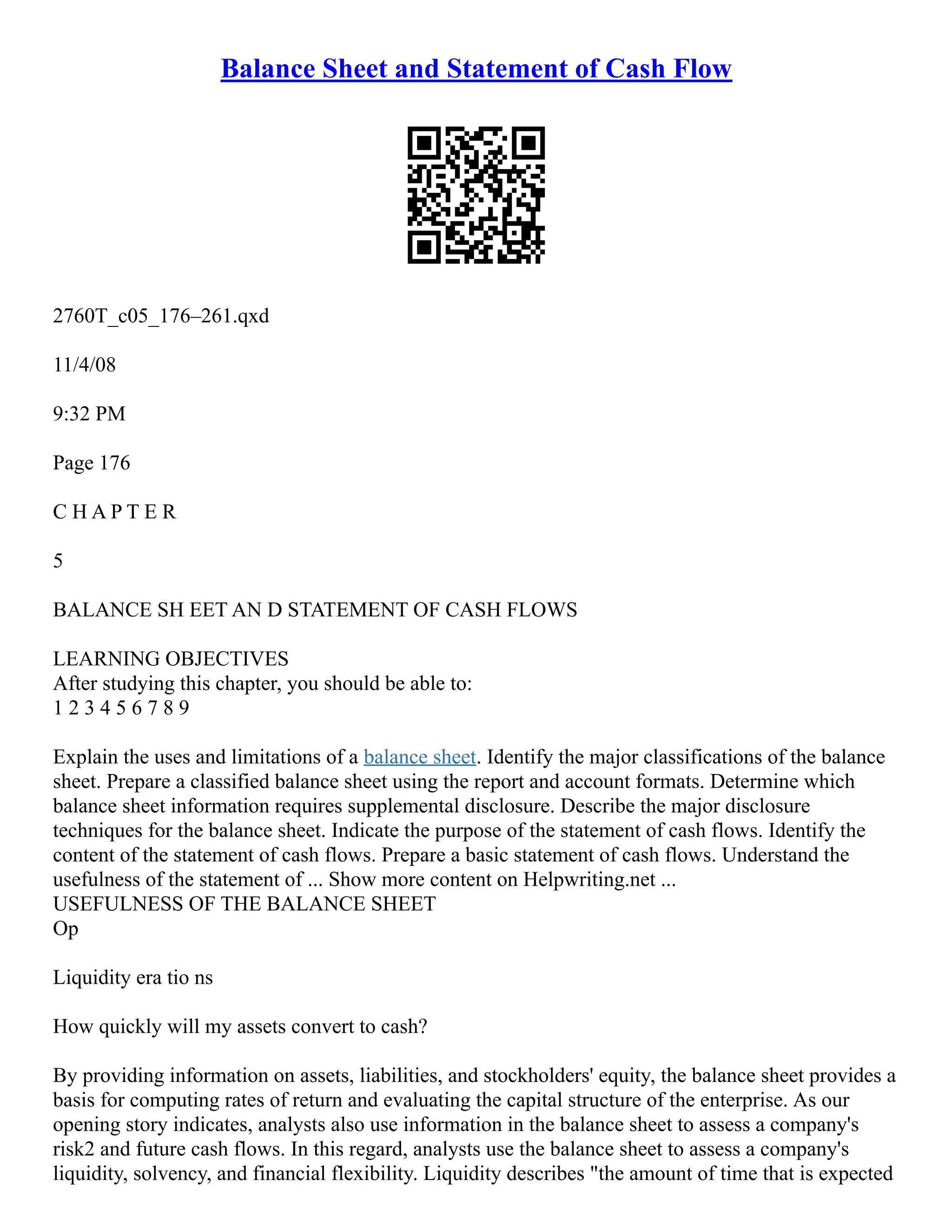 Balance Sheet And Statement Of Cash Flow | PDF