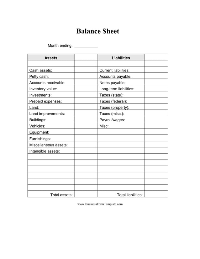 Blank Balance Sheet Format