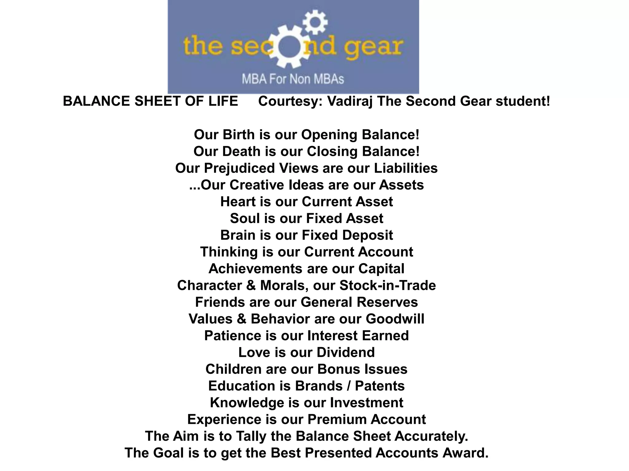 Balance sheet of life! | PPTX
