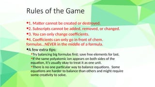 BALANCING CHEMICAL EQUATION SCIENCE GRADE 10 | PPTX