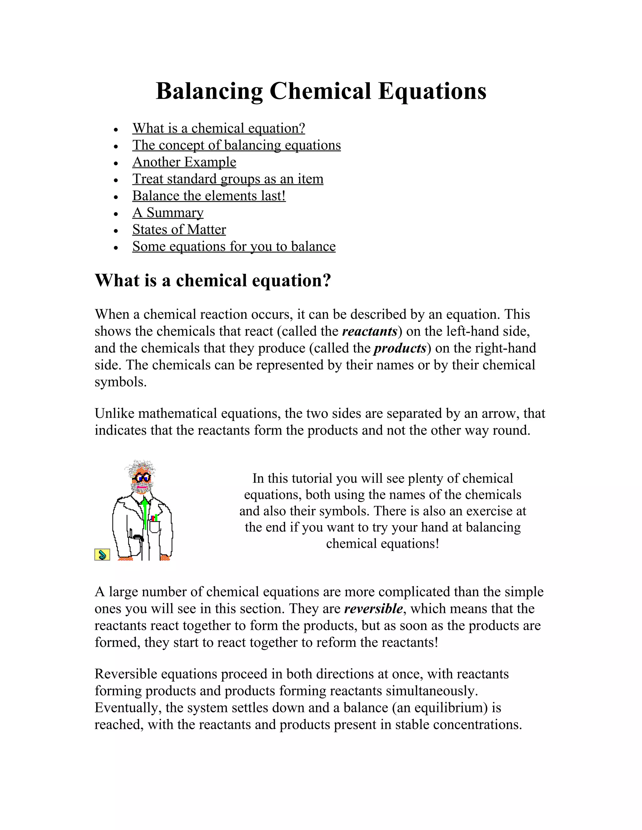 Balancing Chemical Equations | DOC