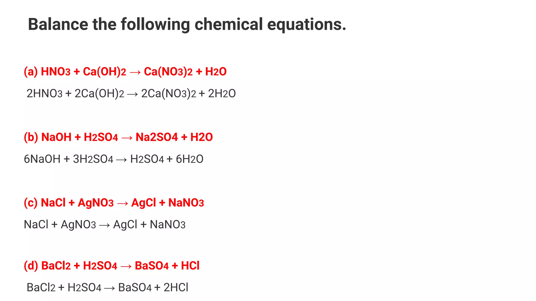 Balancing chemical equations - NCERT textbook question of exercise ...