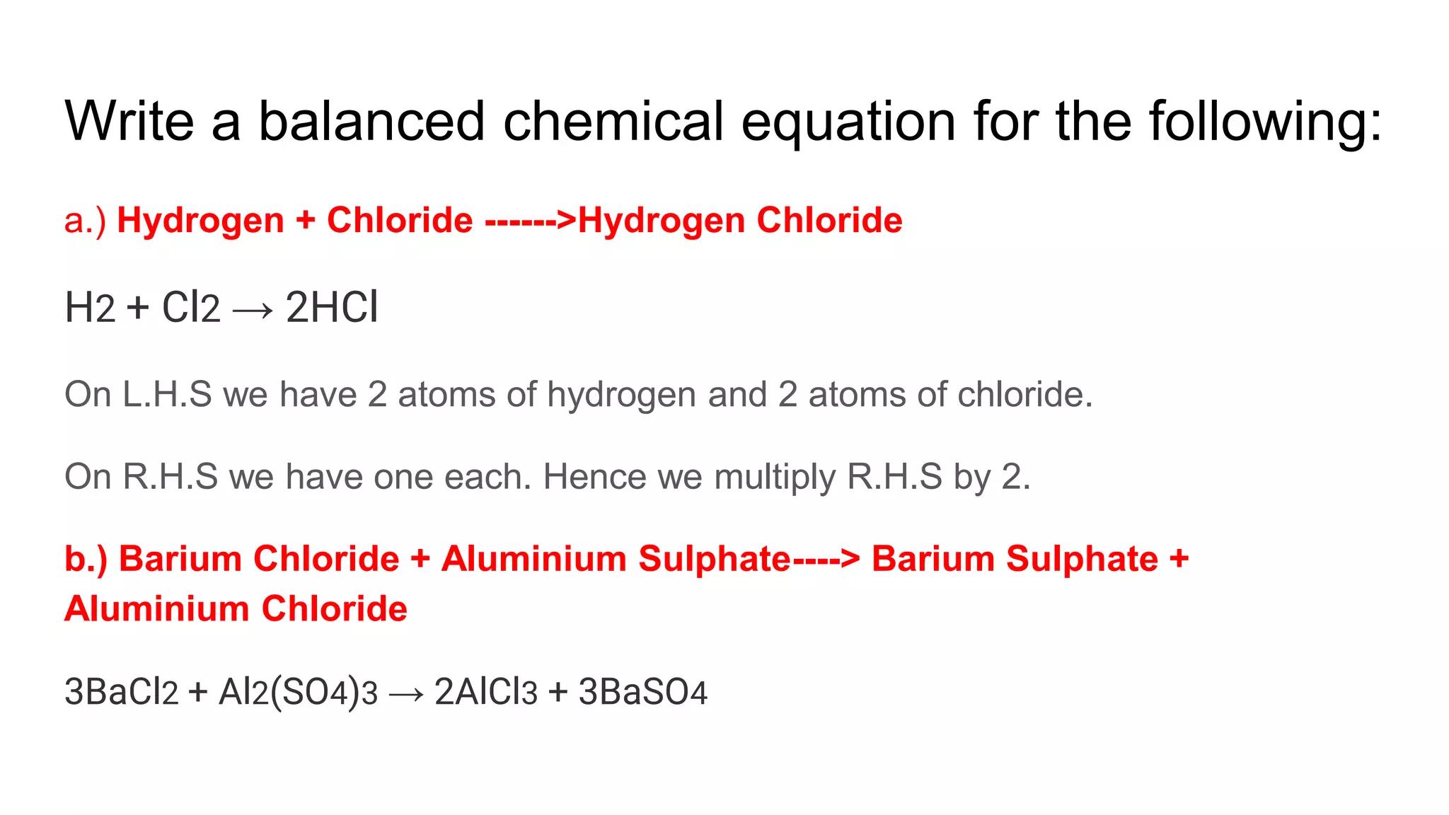 Balancing chemical equations - NCERT textbook question of exercise | PPTX